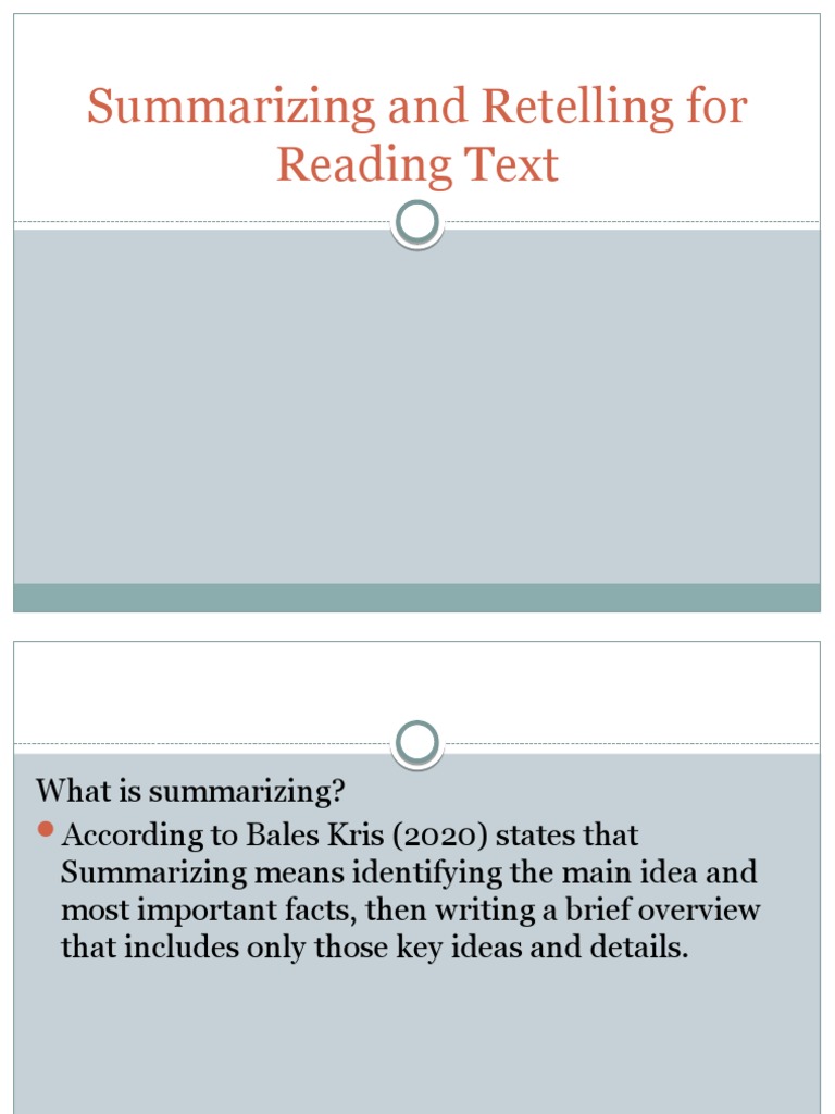 Summarizing and Retelling For Reading Text | PDF | Reading ...