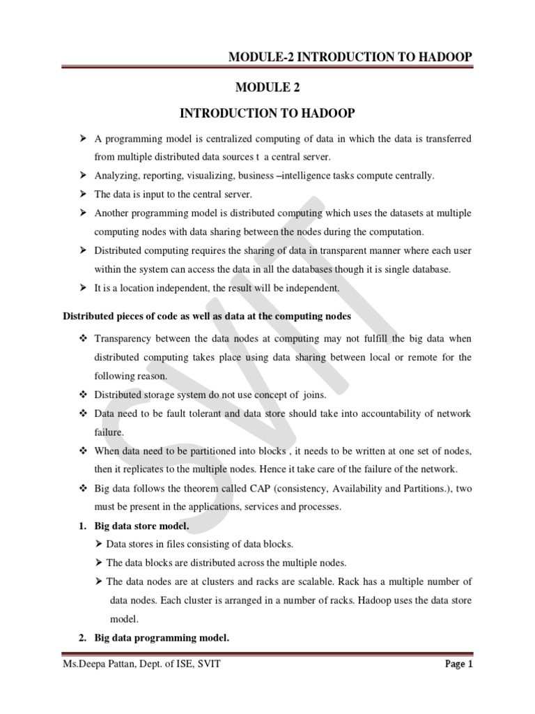Module-2 - Introduction To Hadoop | PDF | Apache Hadoop | Map Reduce