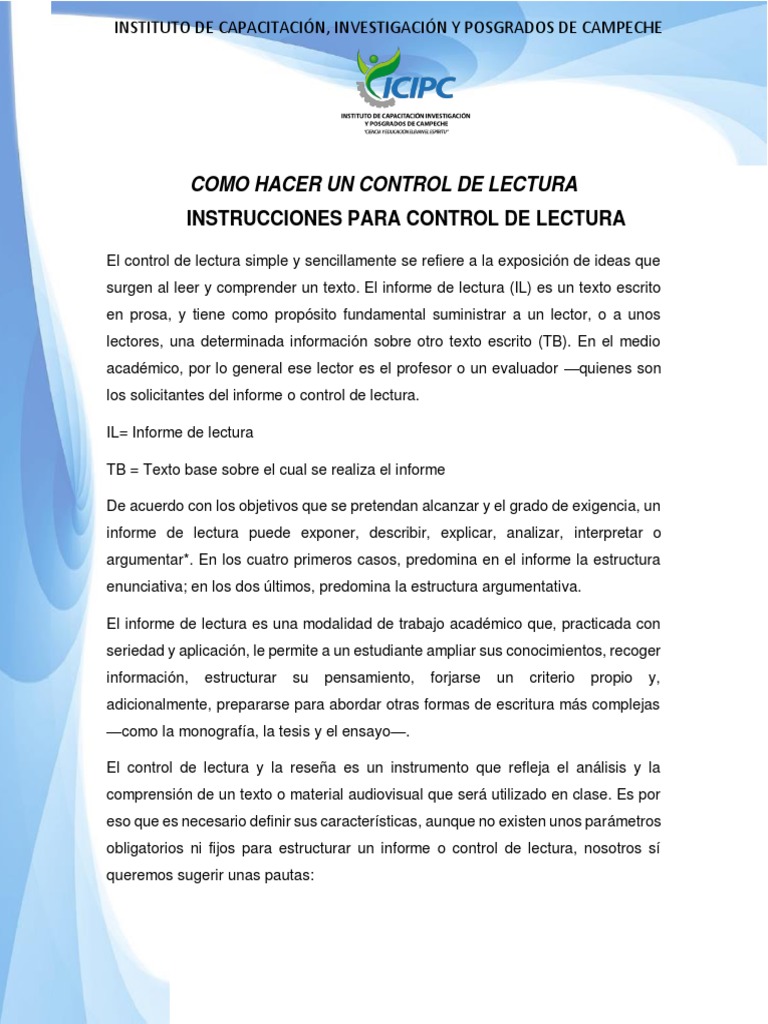 Como Hacer Un Control de Lectura | PDF | Bibliografía | Cognición
