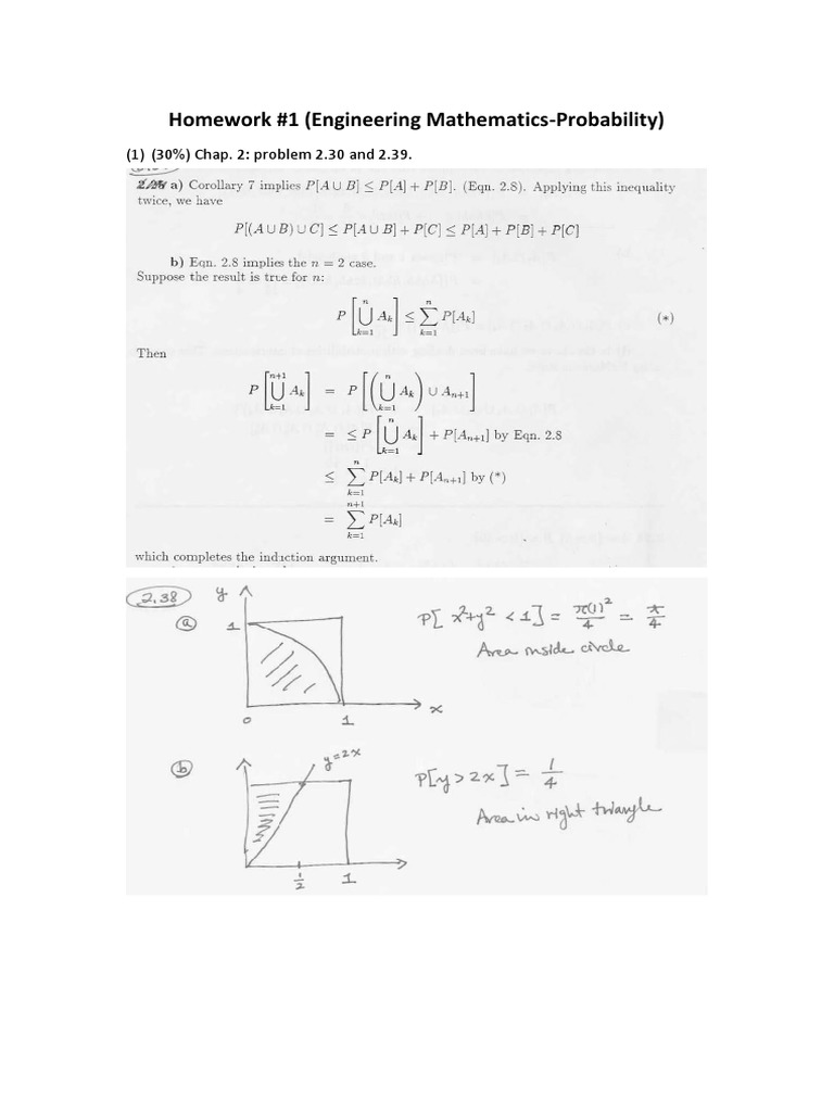 Homework #1 (Engineering Mathematics-Probability) : (1) (30%) Chap. 2 ...