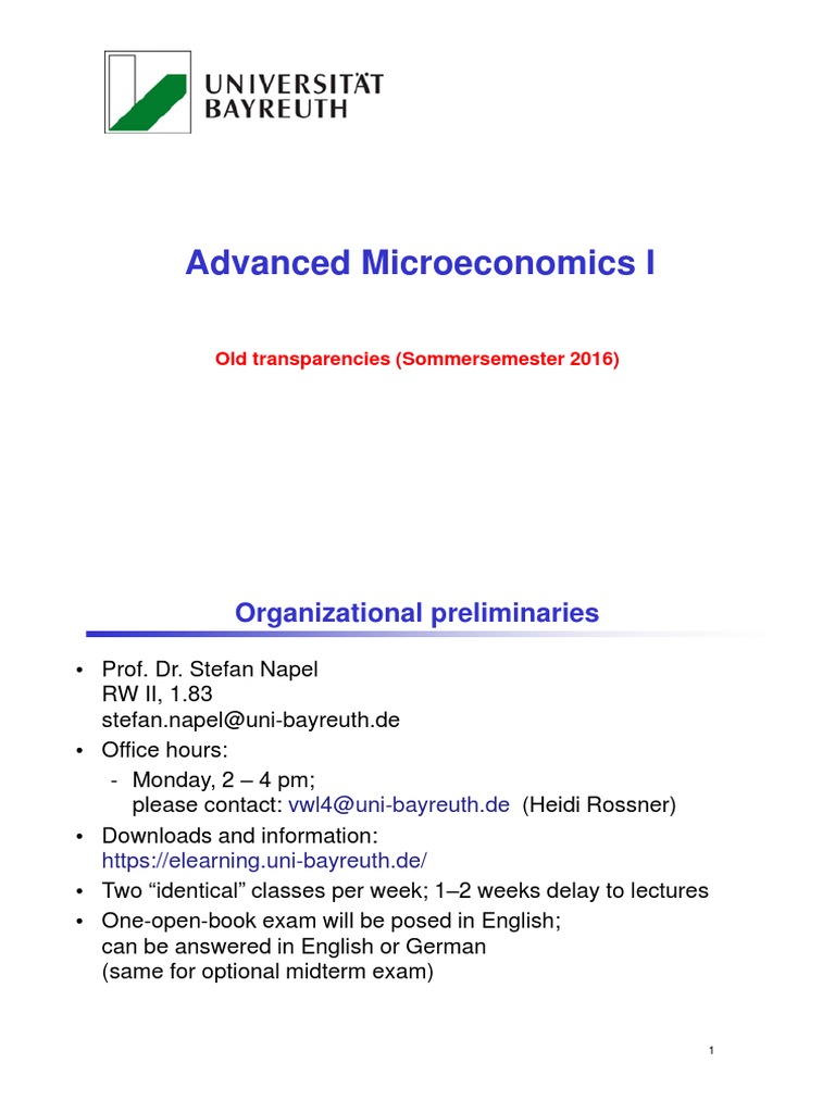 Adv Micro I Vorlesung Bearbeitet SS16 | PDF | Utility | Economics