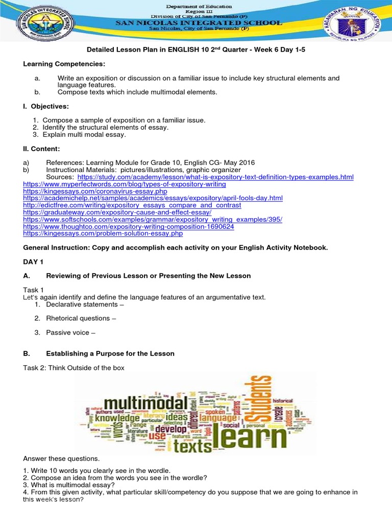 DLP English10 q2 Wk6 | PDF | Essays | Distance Education