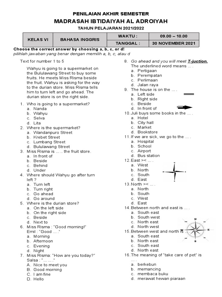 Soal Bahasa Inggris Kelas 6 | PDF