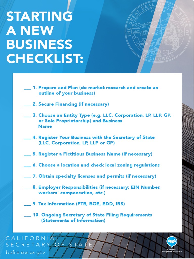 Starting A New Business Checklist:: Bizfile - Sos.ca - Gov | PDF ...