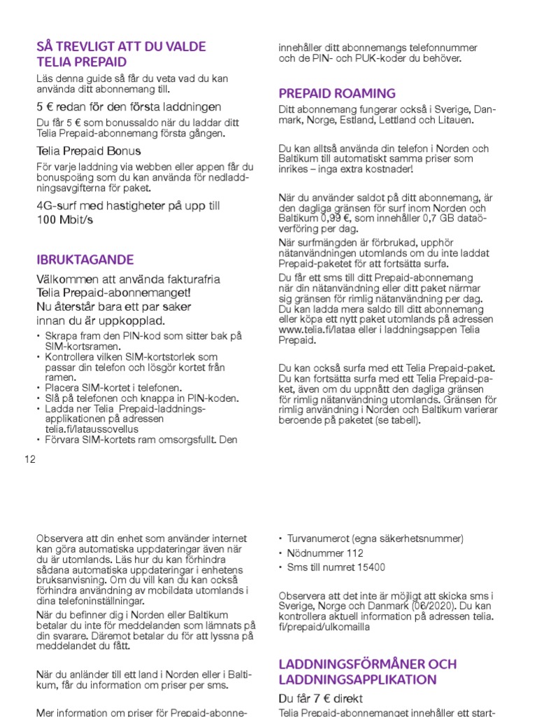 Telia Prepaid Kayttoopas 2021 SE | PDF