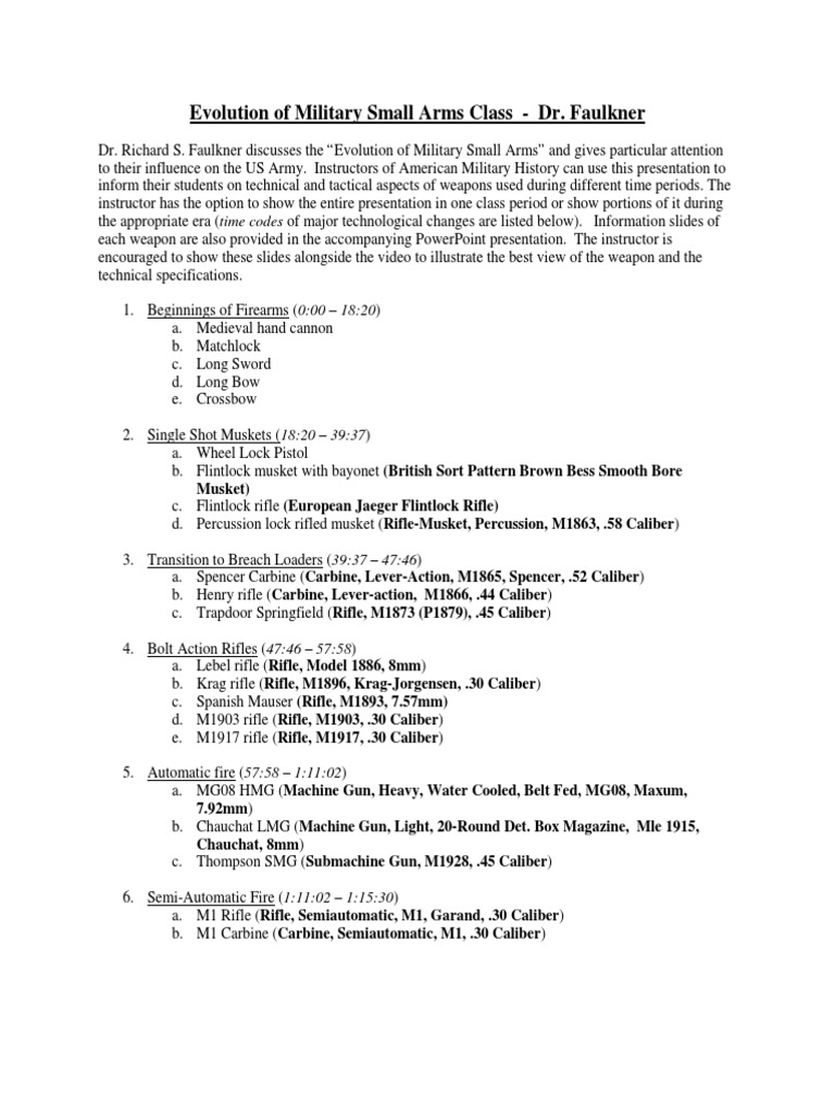 Evolution of Military Small Arms Instructor Guide | PDF | Rifle | Firearms