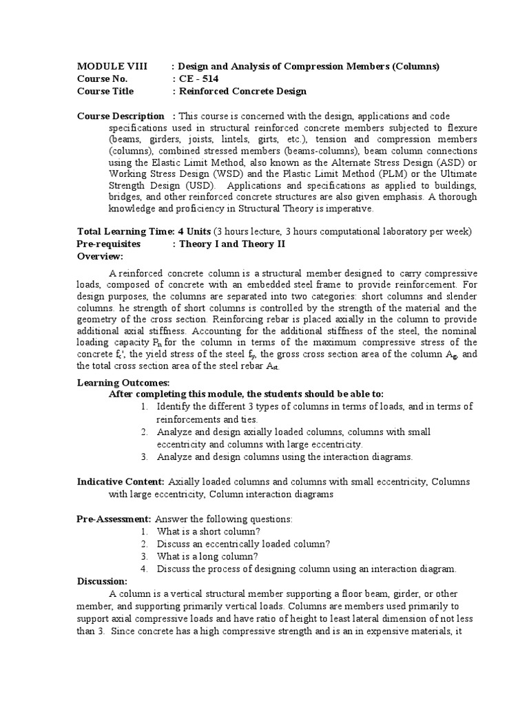 MODULE VIII Column | PDF | Column | Strength Of Materials
