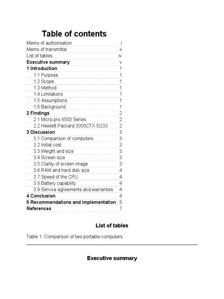 Executive Summary: List of Tables | PDF | Personal Computers | Laptop