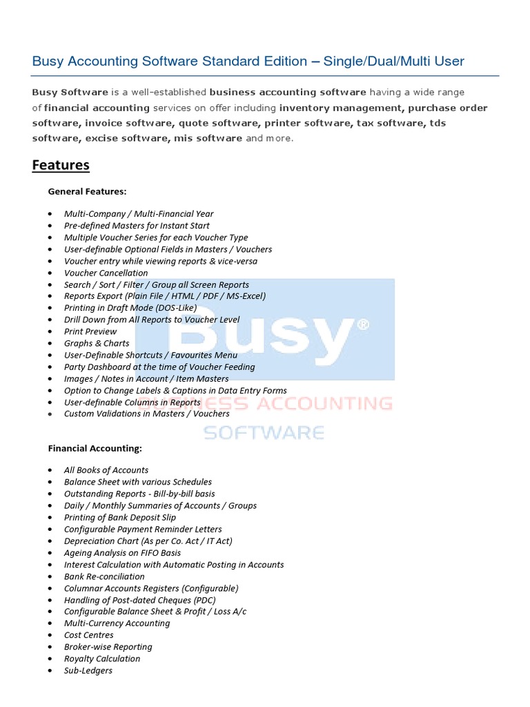 Busy Accounting Software Standard Edition | PDF | Invoice | Value Added Tax