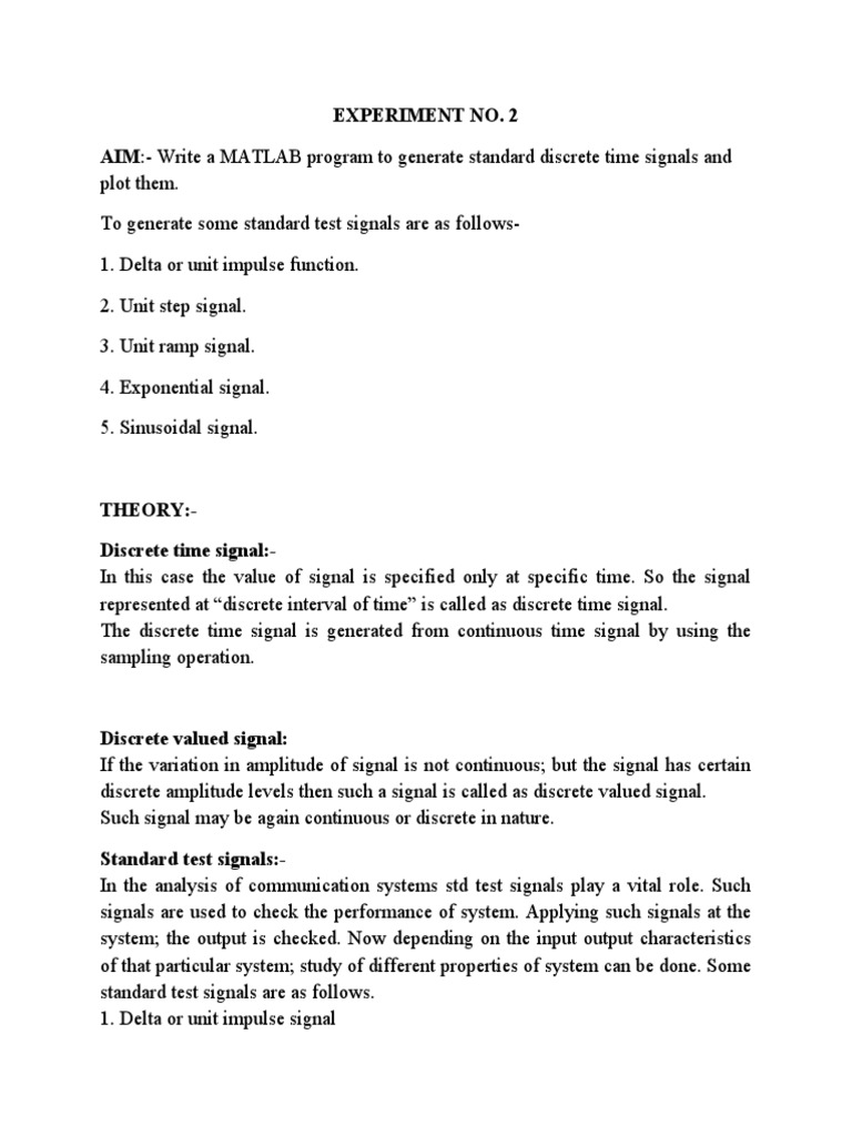 Generating and Plotting Standard Discrete Time Signals in MATLAB | PDF ...