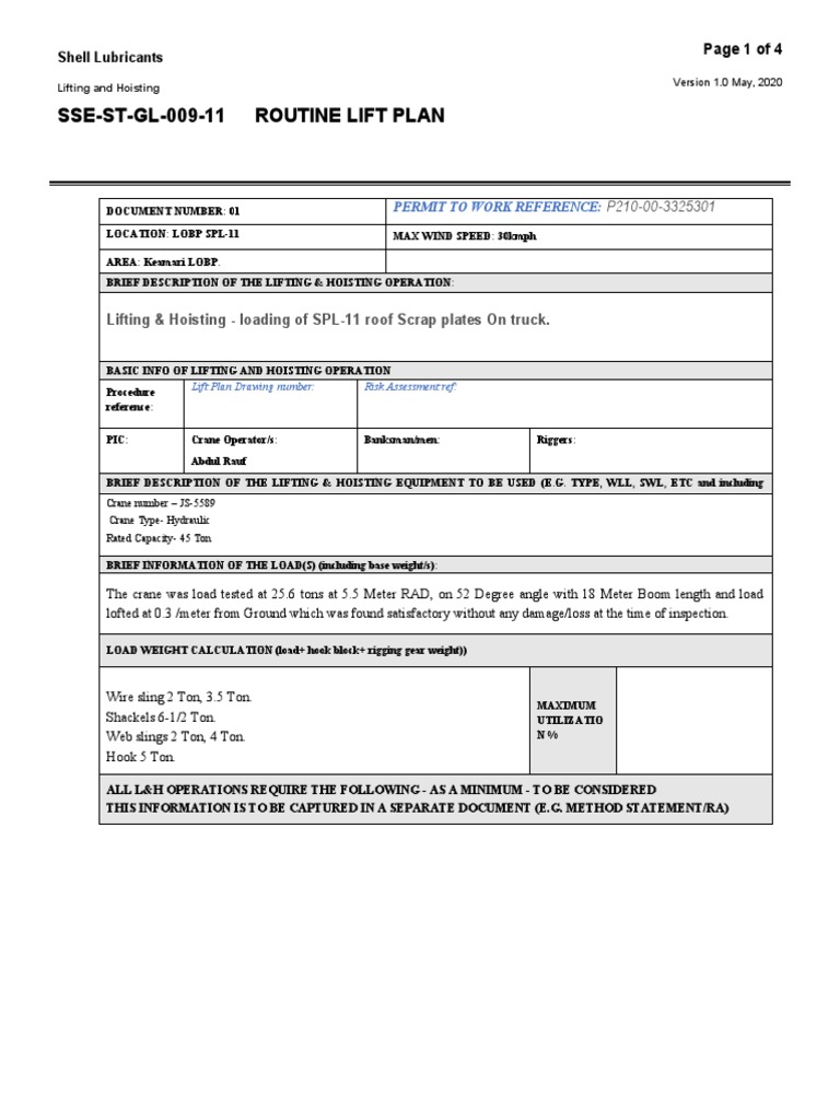 Lifting Plan Checklist | PDF | Crane (Machine) | Elevator