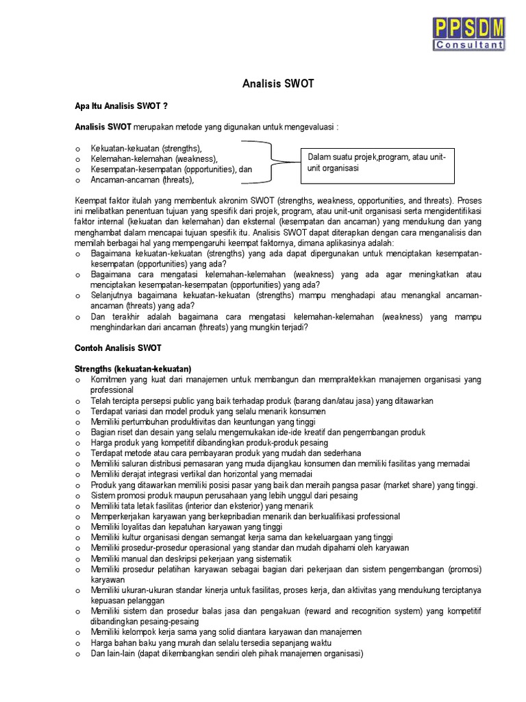 Referensi Analisis Swot | PDF