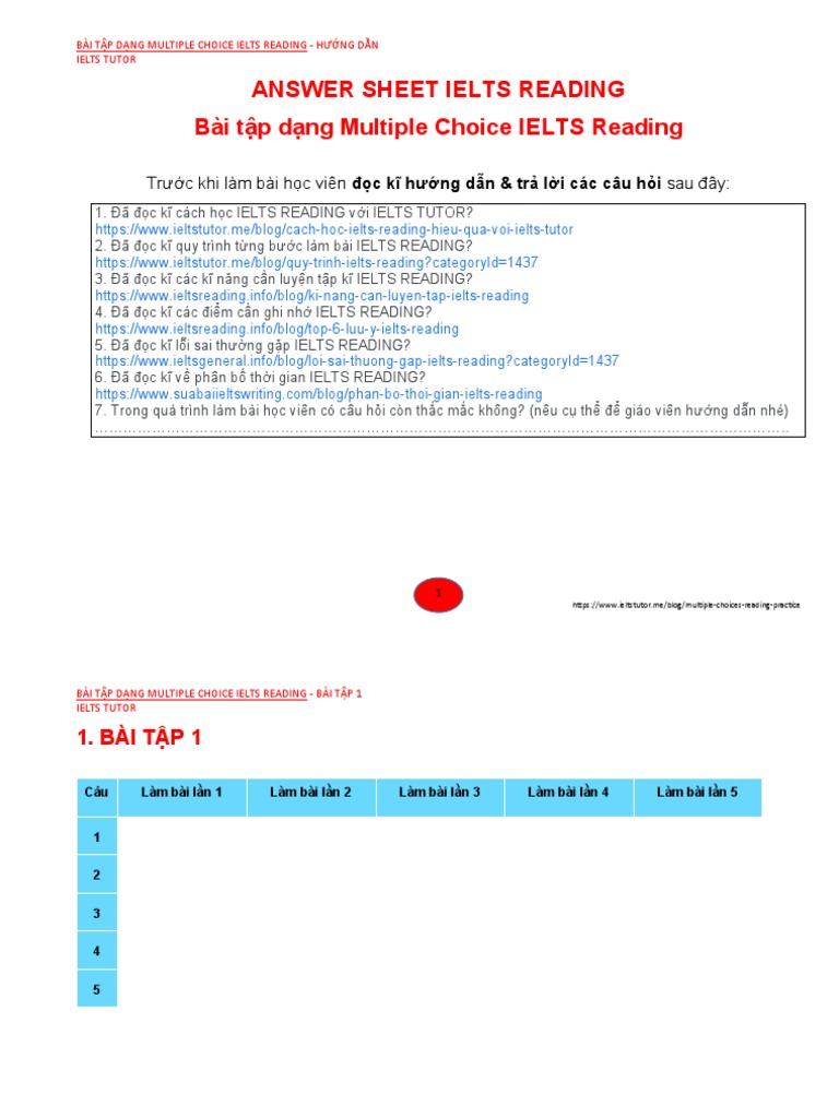 ANSWER SHEET IELTS READING - BÀI TẬP DẠNG MULTIPLE CHOICE IELTS READING ...