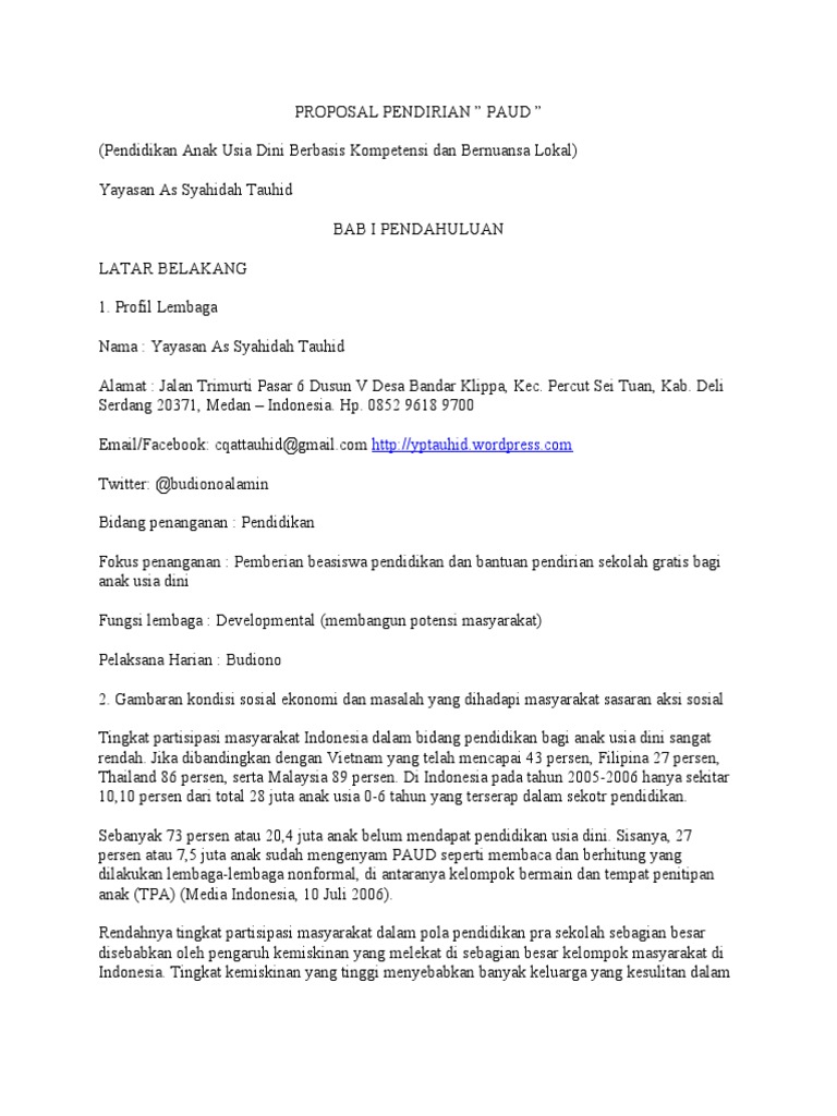 Proposal Pendirian Paud | PDF | Kesehatan Holistik