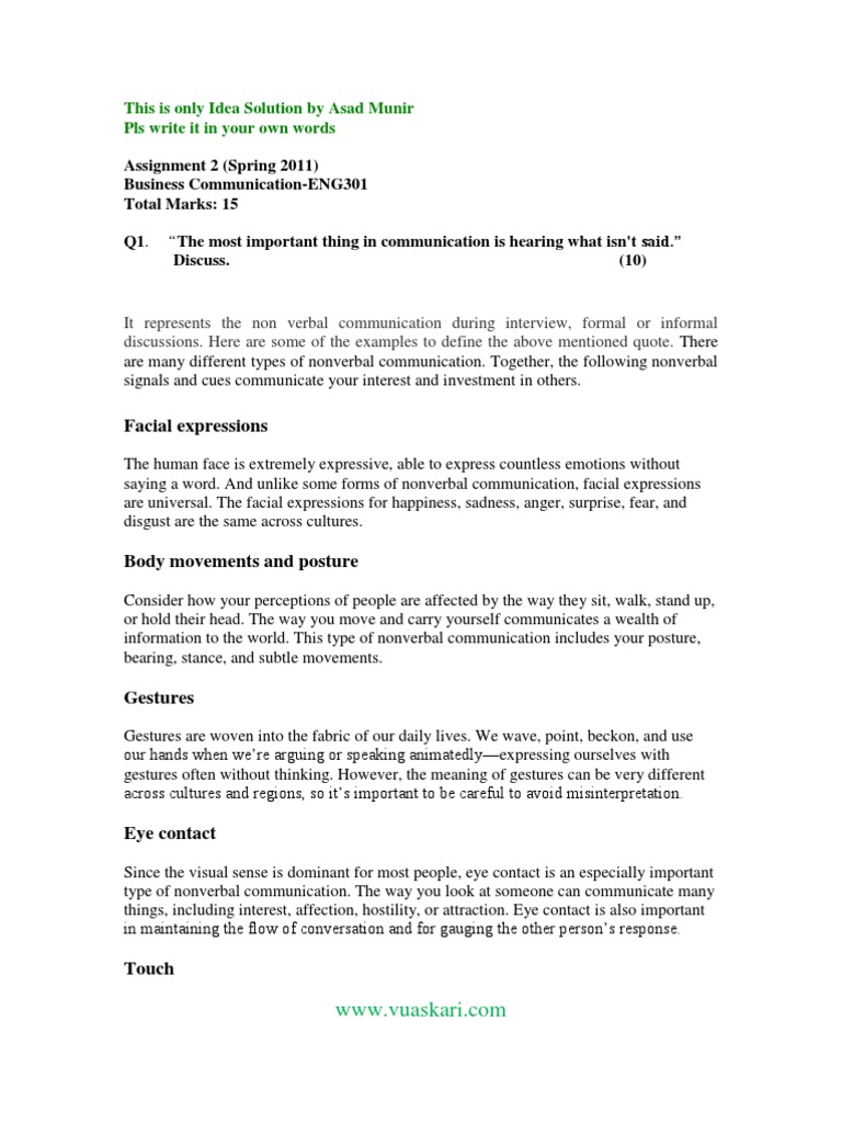 ENG301 Assignment#2 Solution by AsadMunir | PDF | Nonverbal ...
