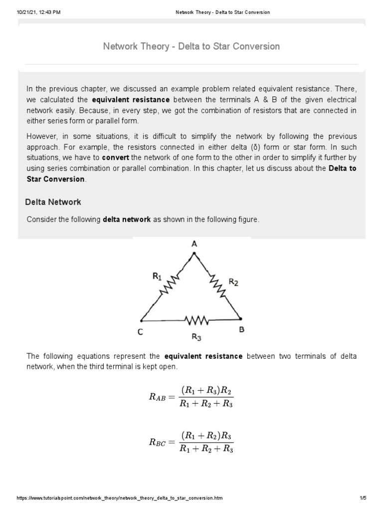 Network Theory - Delta To Star Conversion | PDF | Electrical Resistance ...