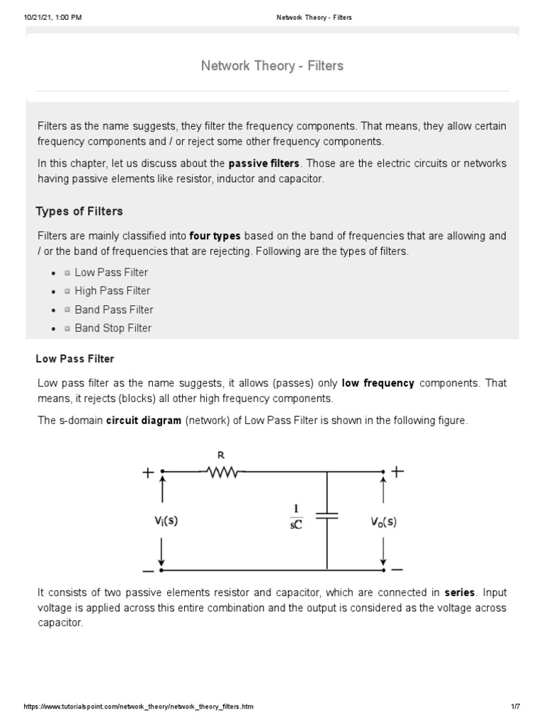 Network Theory - Filters | PDF | Electronic Filter | Passivity ...