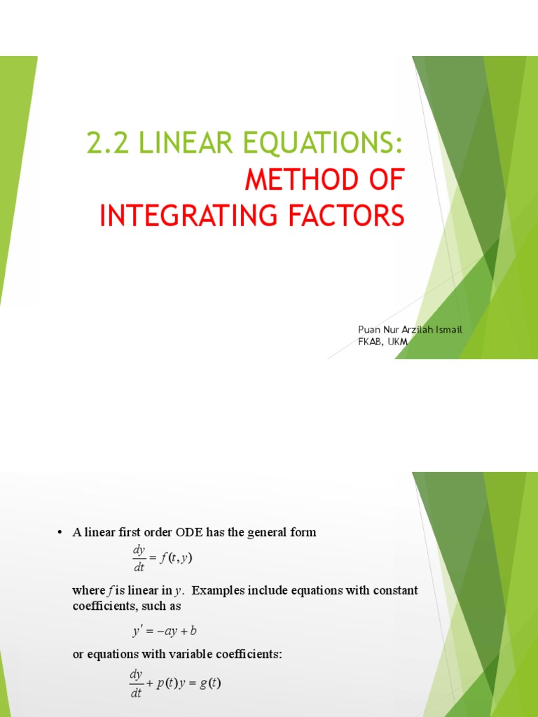 2.2 Linear Equations - Method of Integrating Factors | PDF | Ordinary ...