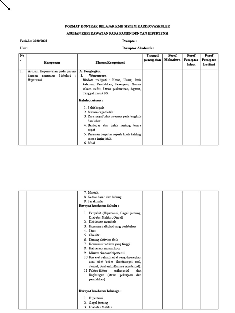 Kontrak Belajar KMB Sistem Kardiovaskuler | PDF