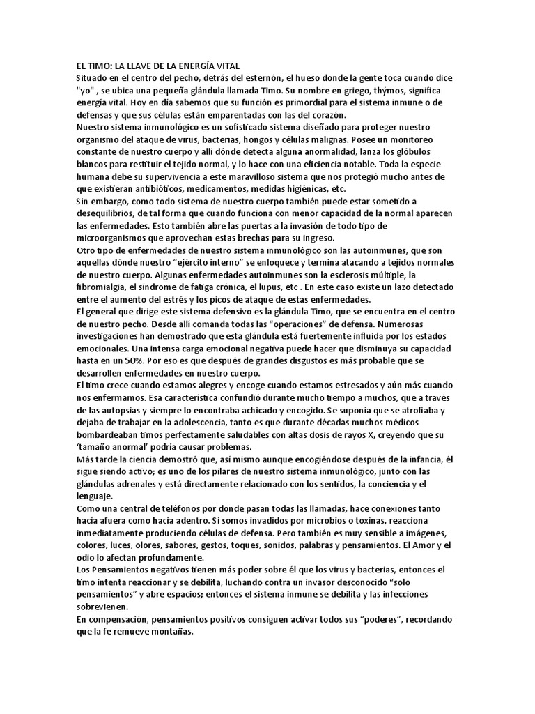 El Timo Clave Para La Salud Inmunológica Pdf Sistema Inmune