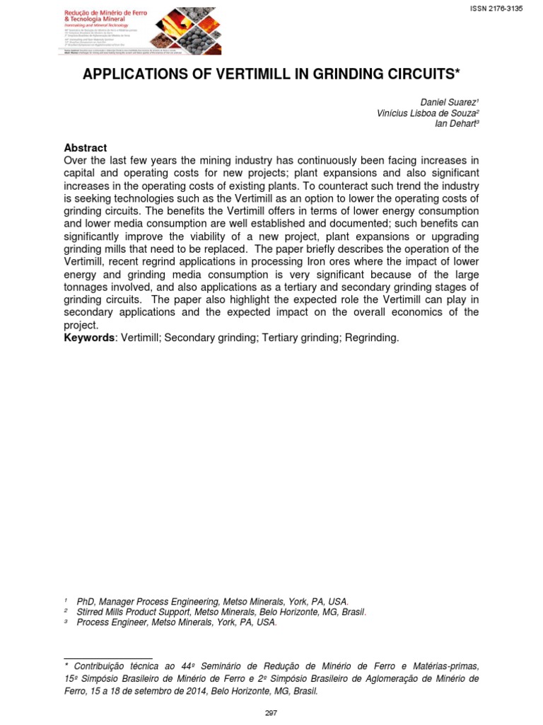 Applications of Vertimill in Grinding Circuits | PDF | Mill (Grinding ...
