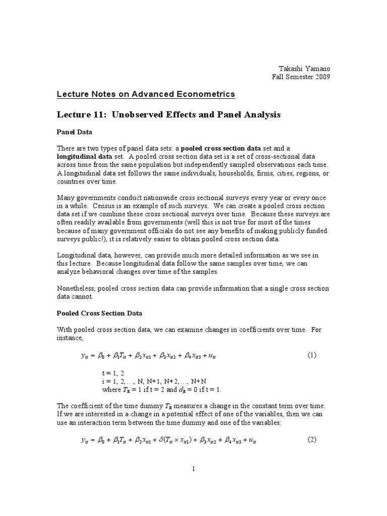 Lecture Note 11 Panel Analysis | PDF | Correlation And Dependence ...