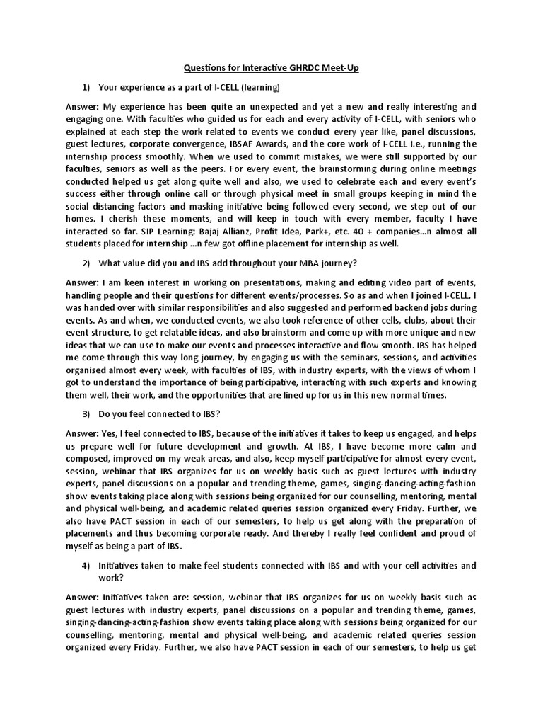 Questions For Interactive GHRDC Meet | PDF | Cognition | Communication