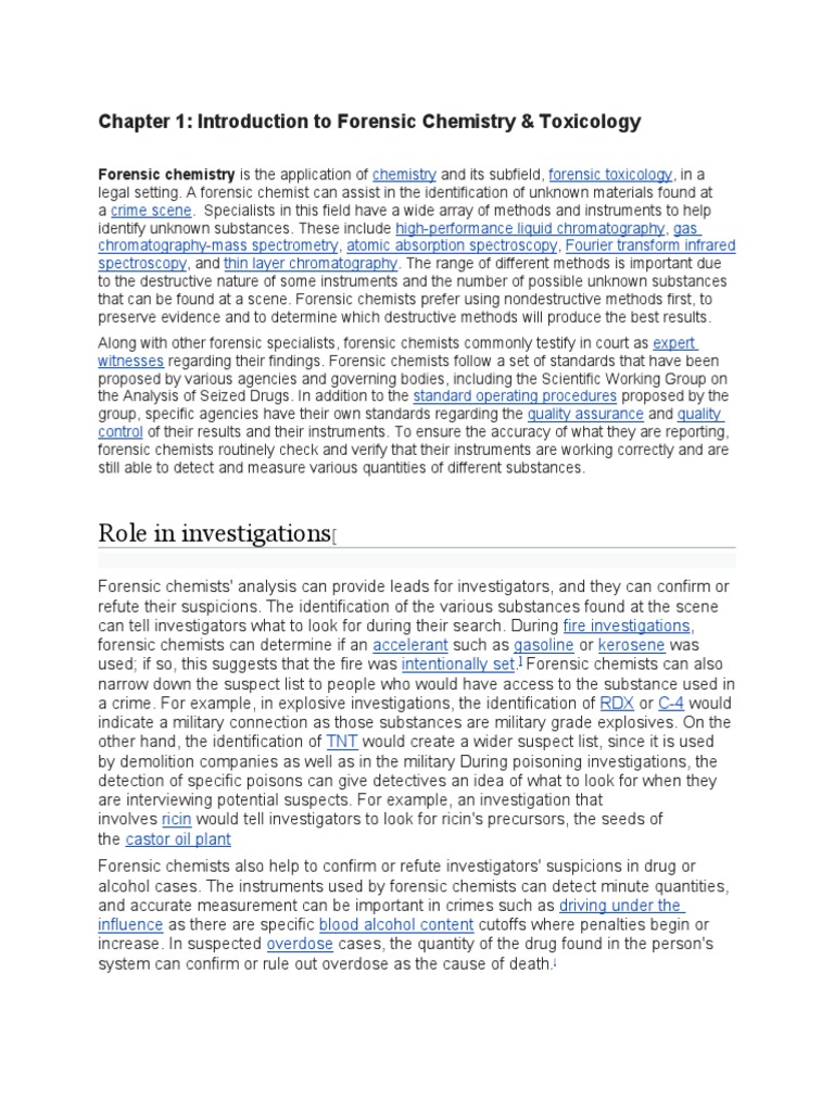 Role in Investigations: Chapter 1: Introduction To Forensic Chemistry ...