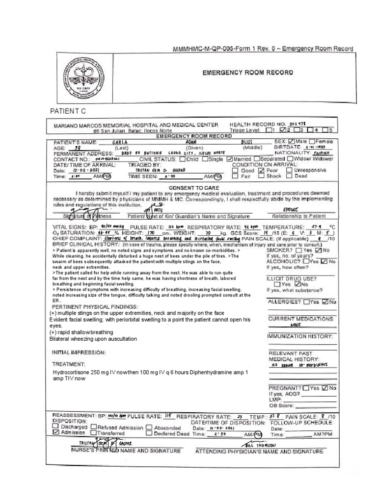 Emergency Room Record - PATIENT C | PDF | Medicine | Epidemiology