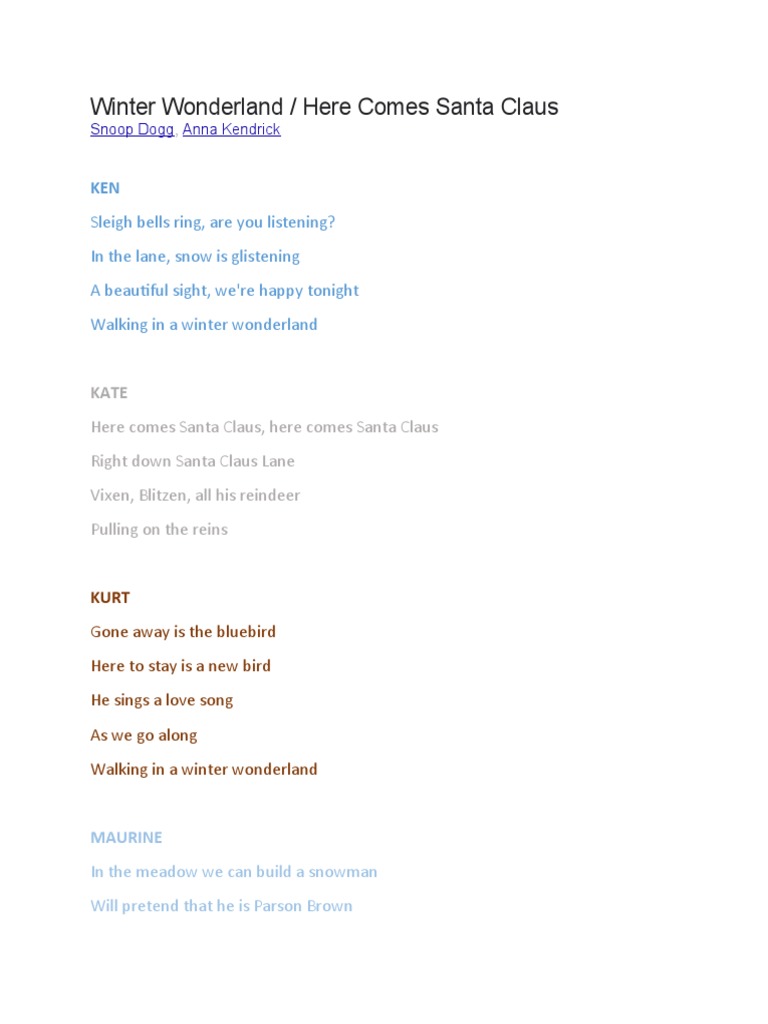 Winter Wonderland / Here Comes Santa Claus | PDF | Santa Claus | Santa ...