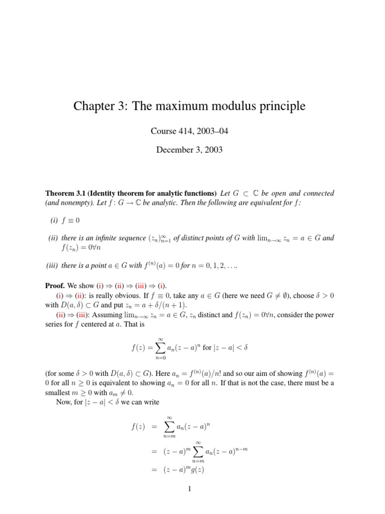 Chapter 3: The Maximum Modulus Principle: Course 414, 2003-04 December ...