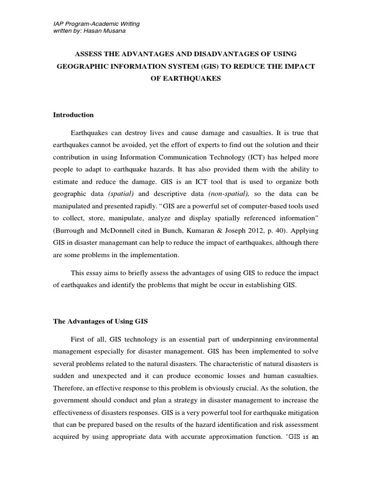 Assess Advantages and Disadvantages of GIS for Earthquake Impact ...