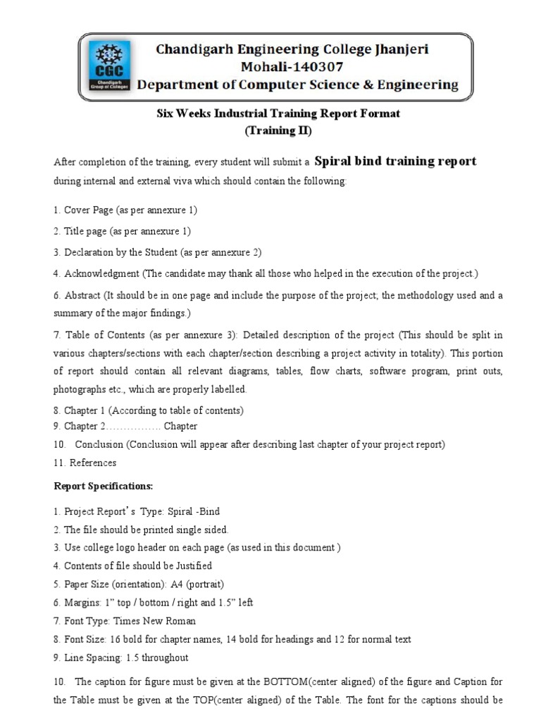 Six Weeks Industrial Training Report Format (Training II) | PDF | Computer File | Software ...