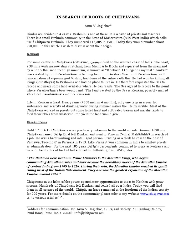 Chitpavan Brahmin Origins Explored | PDF | Religion & Spirituality