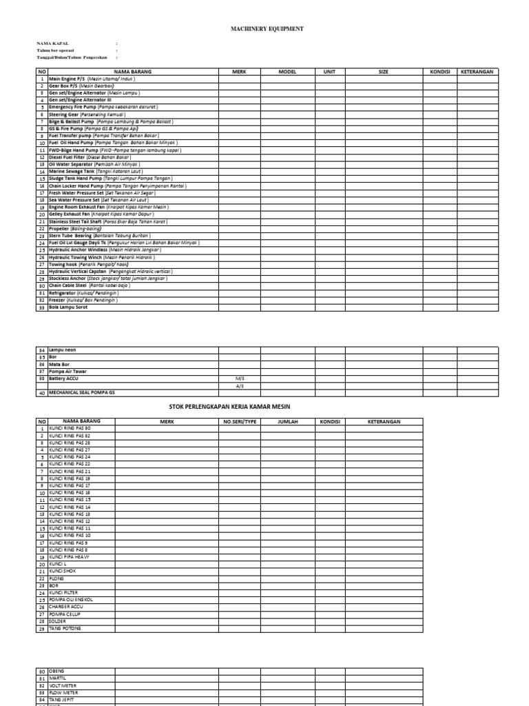 Form Inventaris Mesin | PDF