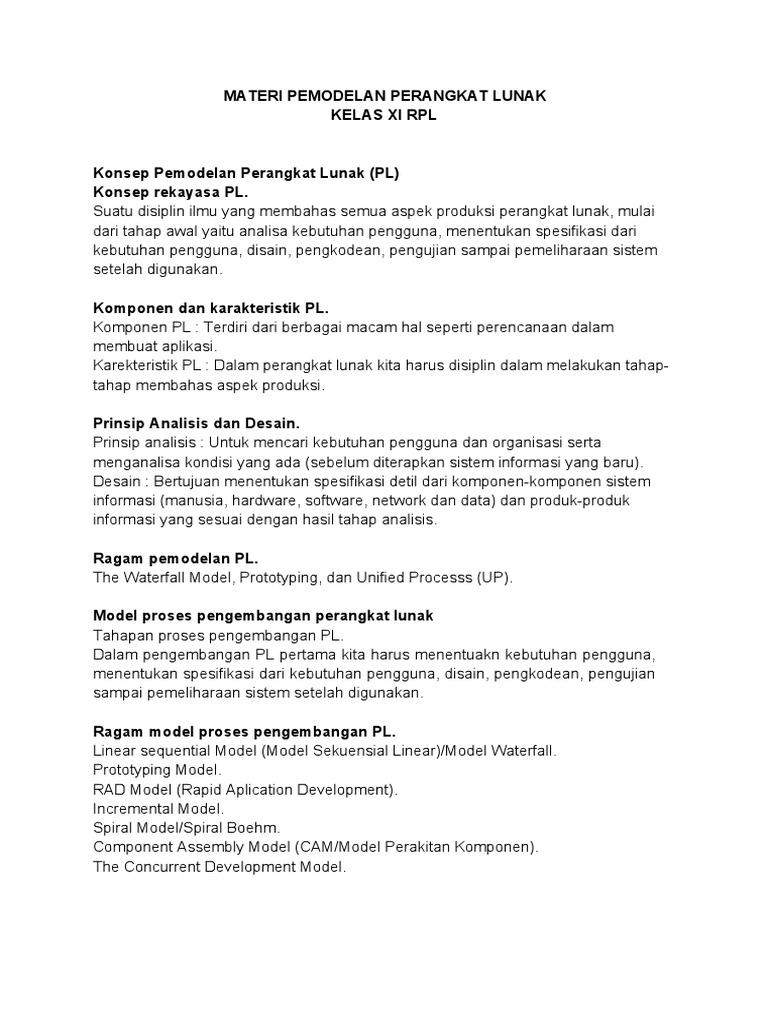 Materi Permodelan Perangkat Lunak Kelas Xi RPL | PDF