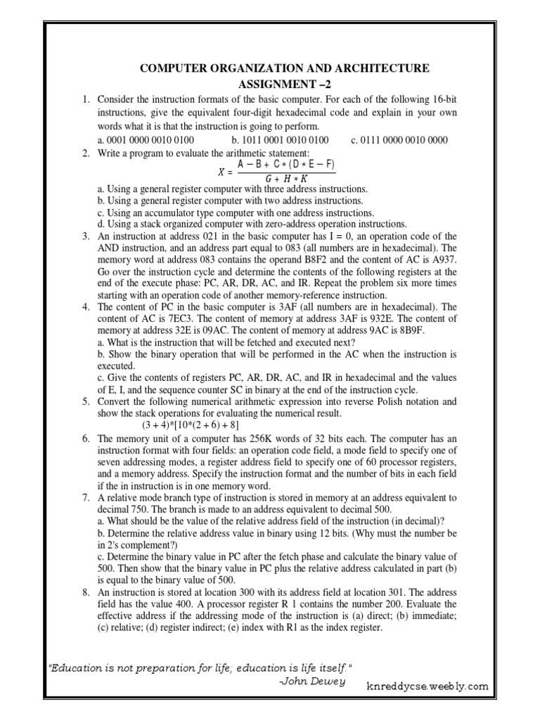 Computer Organization and Architecture Assignment - 2 | PDF | Computing | Arithmetic