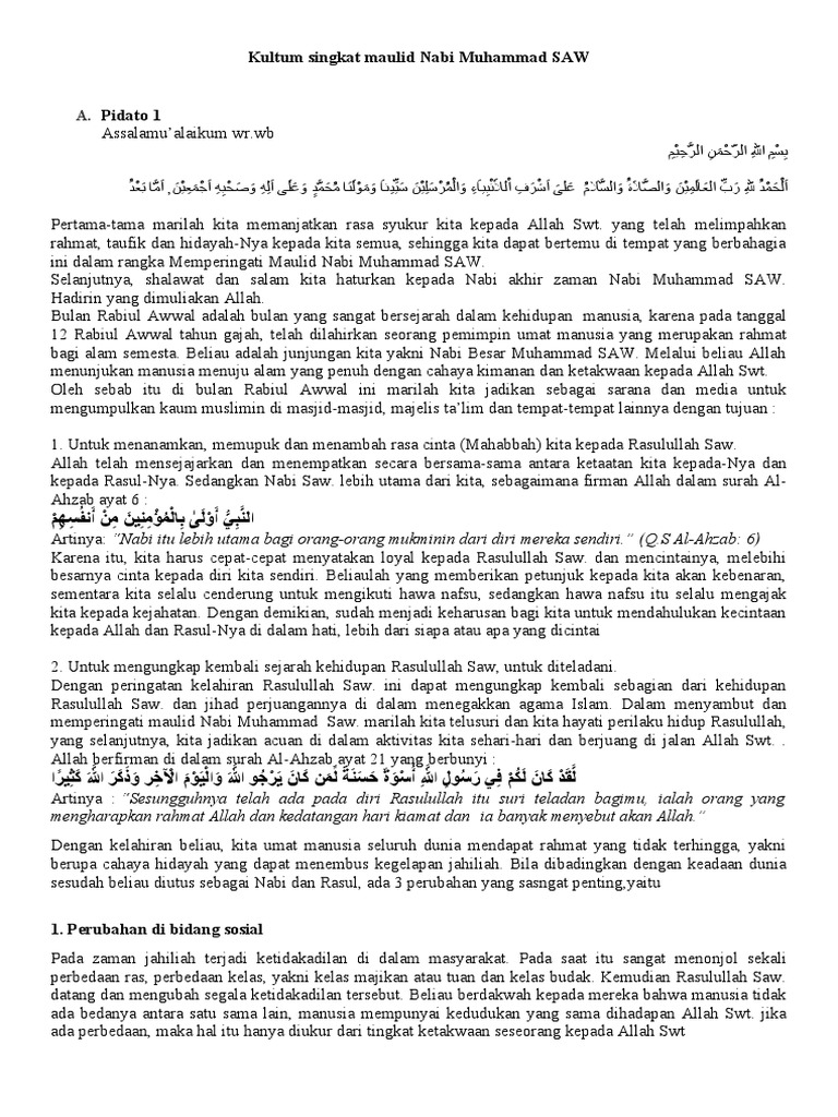 Kultum Singkat Maulid Nabi Muhammad SAW | PDF