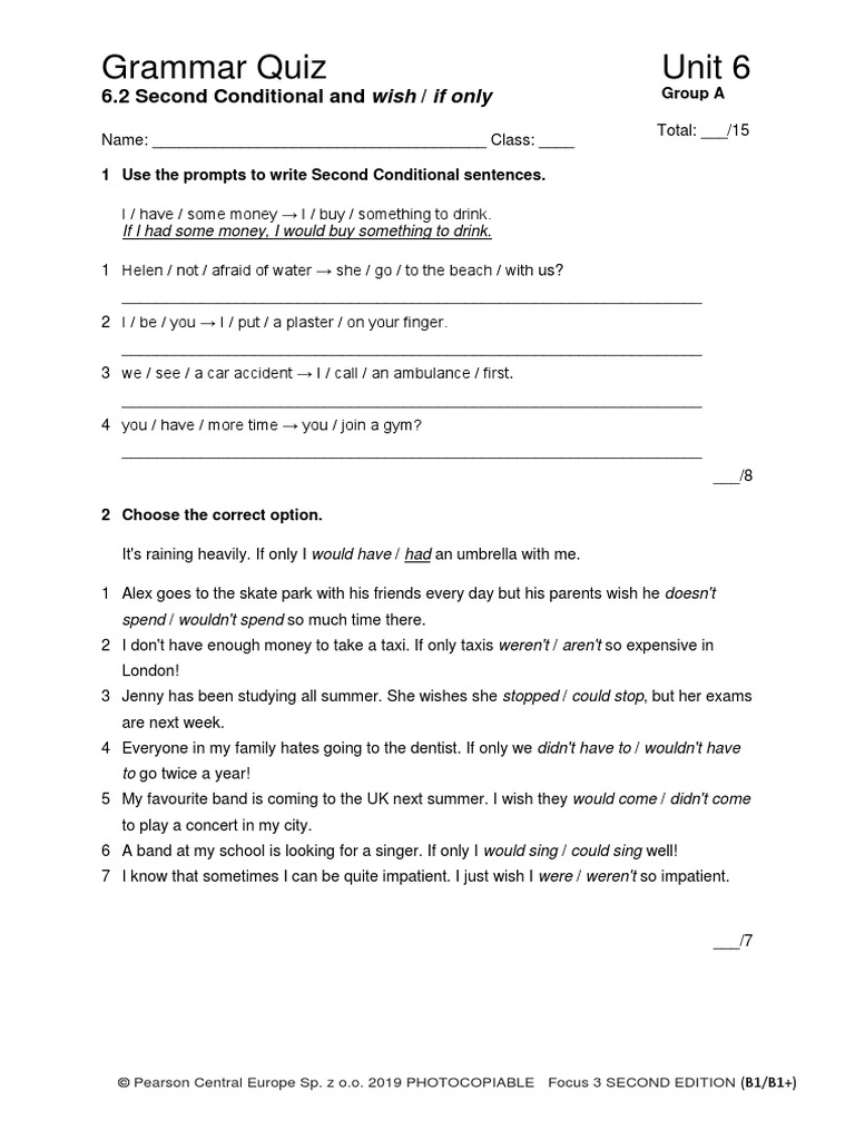 Grammar Quiz Unit 6: 6.2 Second Conditional and Wish / If Only | PDF