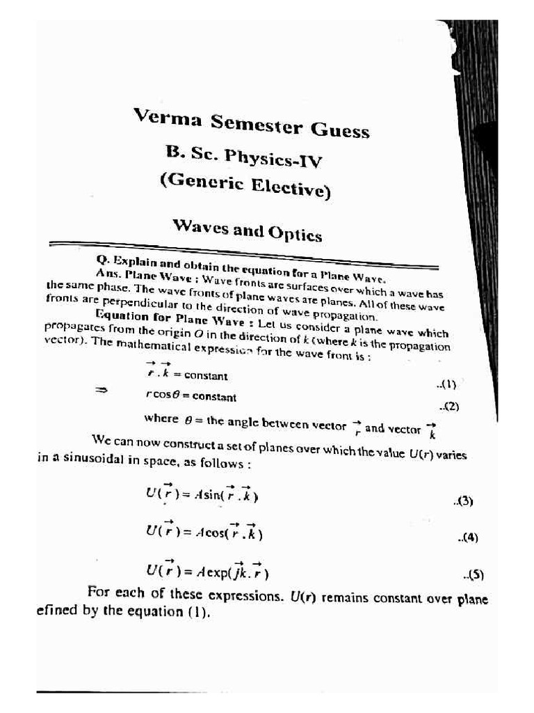 Kolhan University SEM4 GE PHYSICS | PDF | Waves | Plane (Geometry)