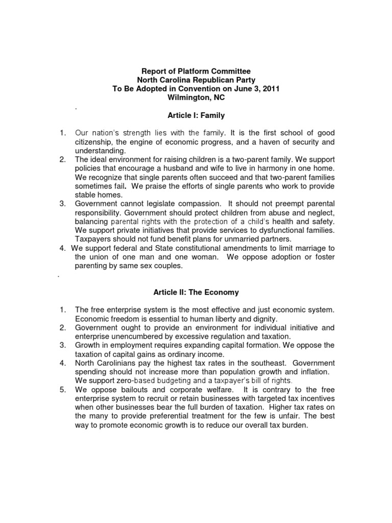 North Carolina GOP Platform Report 2011 | PDF