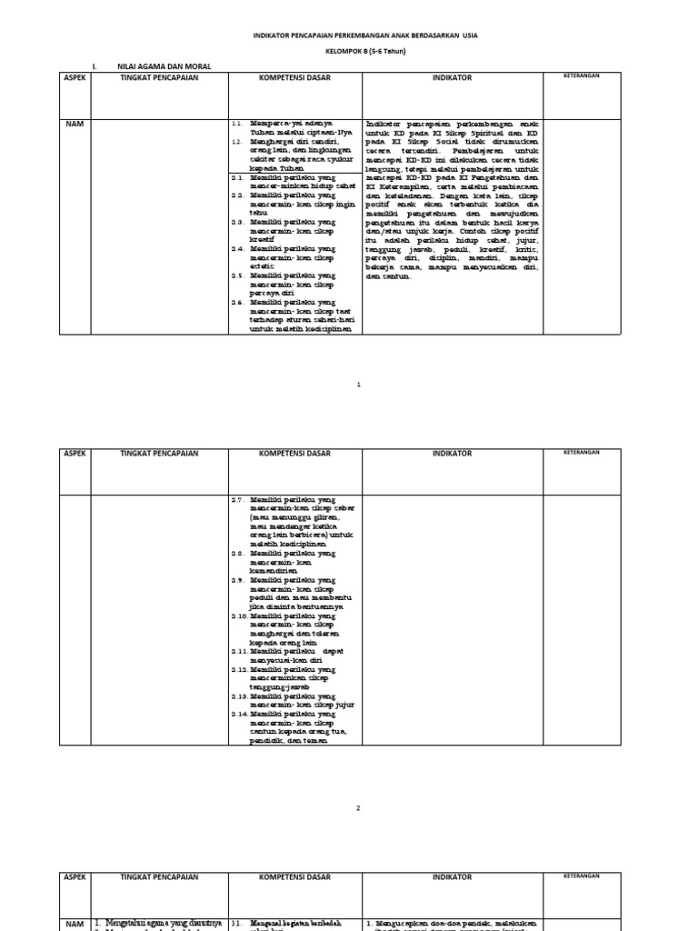 Kd-Indik Kel B Usia 5-6 Tahun | PDF