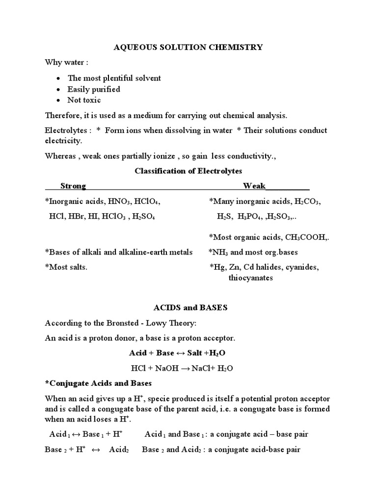Aqueous Solution Chemistry | PDF | Acid | Solubility