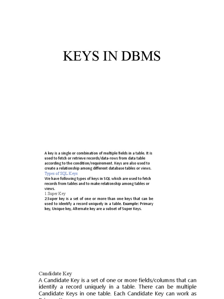Keys in Dbms | PDF