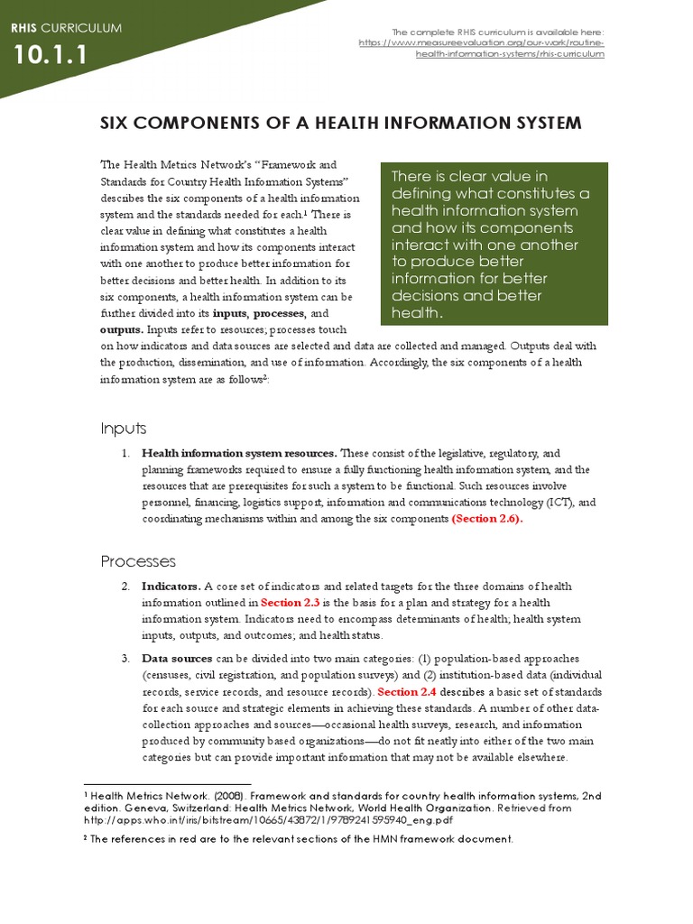 Handout The Six Components of A Health Information System | PDF ...