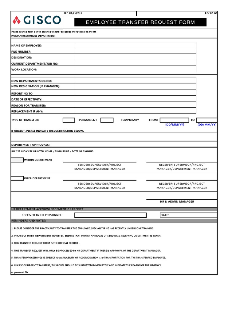 11 Employees Transfer Request Form | PDF | Human Resource Management ...