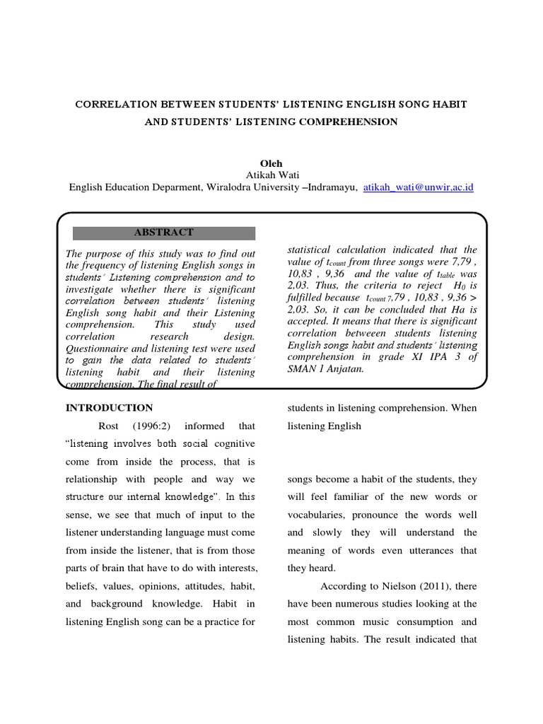 Correlation Between Students' Listening English Song Habit and Students ...
