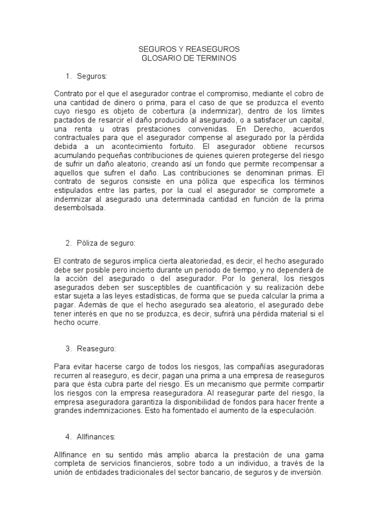 Glosario de Seguros y Reaseguros | PDF | Póliza de seguros | Seguro