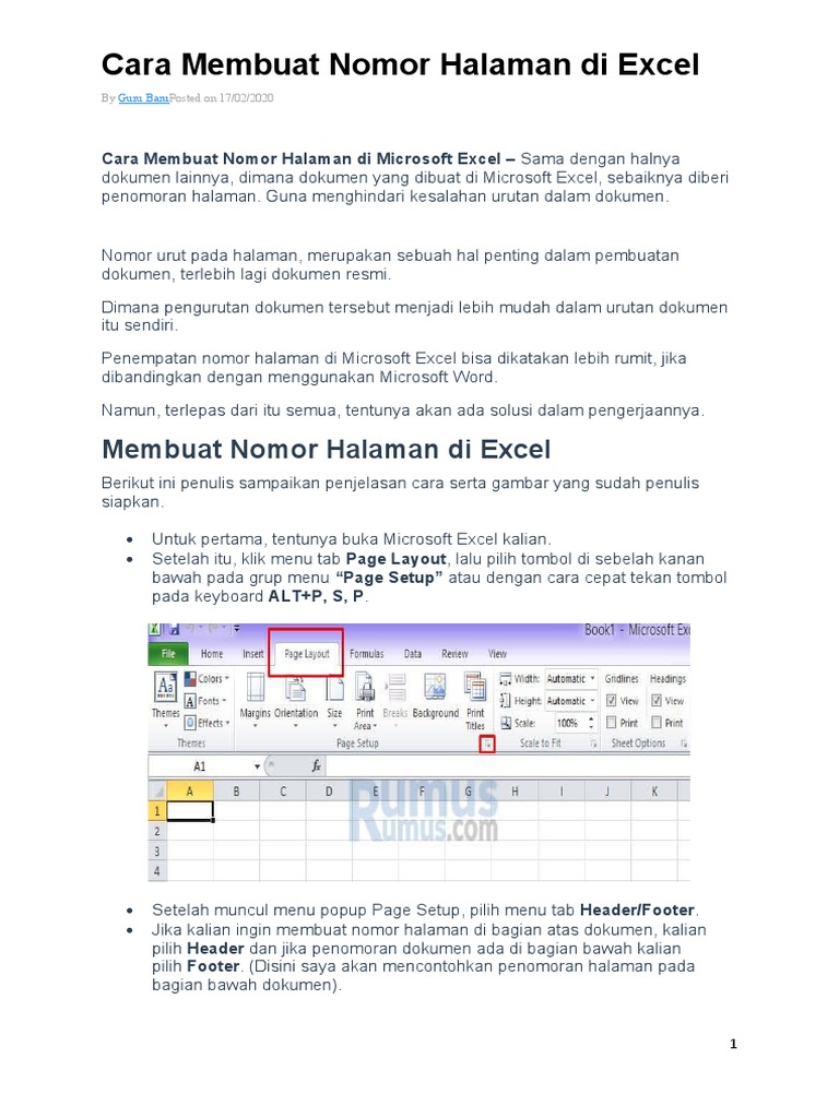 Cara Membuat Nomor Halaman Di Excel | PDF