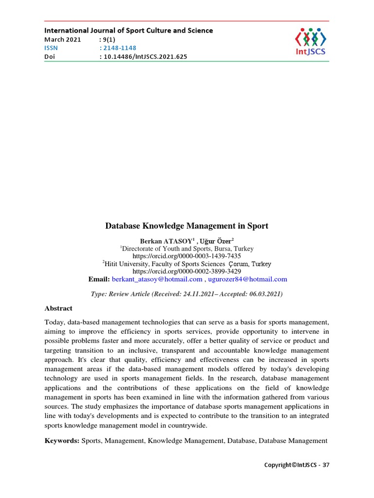 Database Knowledge Management in Sport | PDF | Databases | Relational ...